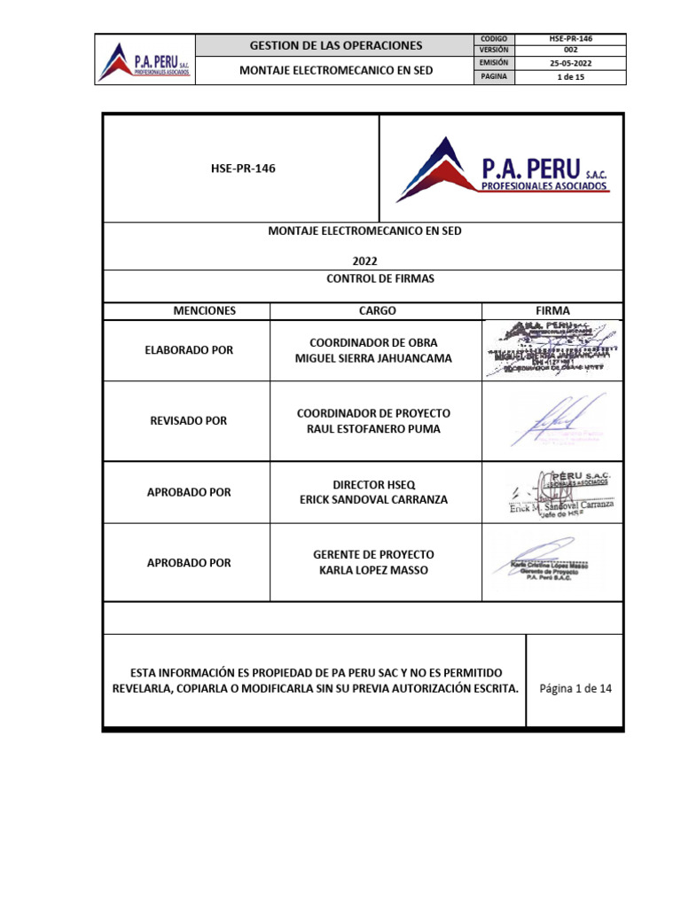13.hse-Pr-146 Montaje Electromecanico en Sed | PDF
