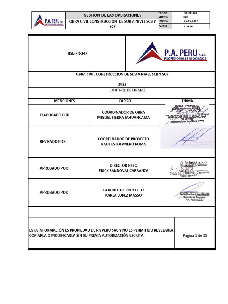 14.hse-Pr-147 Obra Civil Construccion de Se Sub A Nivel SCB y SCP | PDF