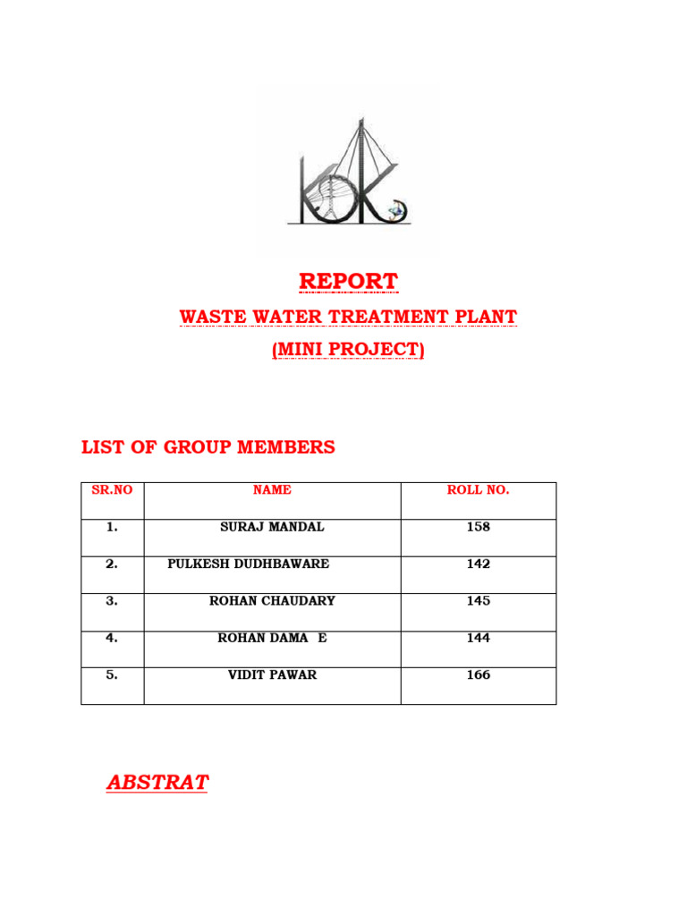 WASTE WATER TREATMENT PLANT REPORT Final-1 | PDF | Sewage Treatment ...