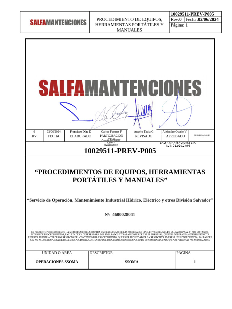 10029511-PREV-P005 Rev. 0 PROCEDIMIENTOS HERRAMIENTAS | PDF