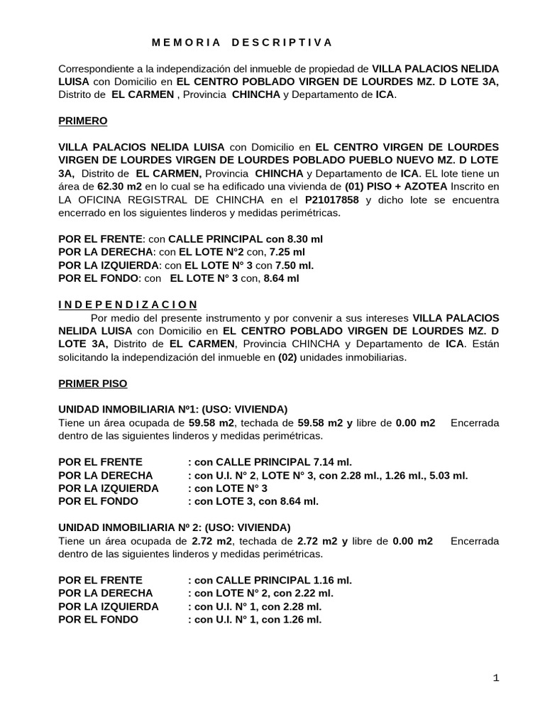 000 M e M o R I A D e S C R I P T I V A | PDF