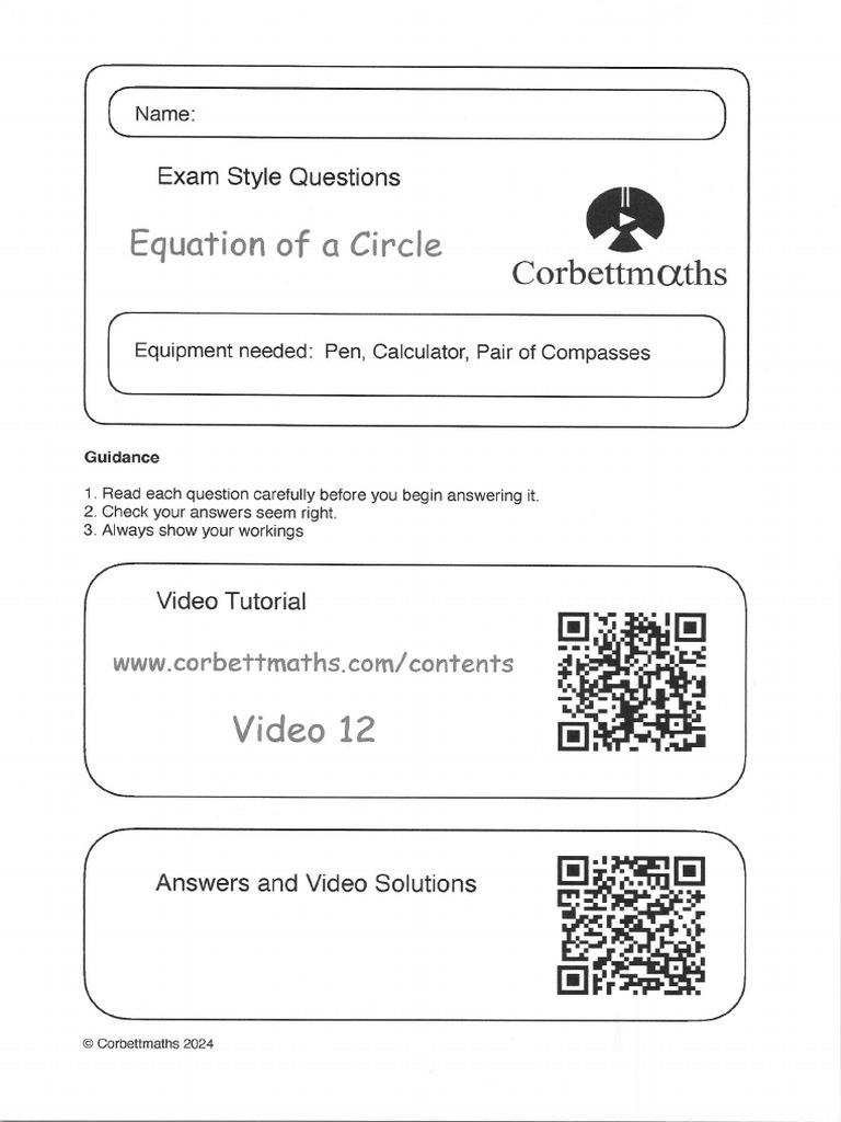 Equation-Of-A-Circle-Answers | PDF