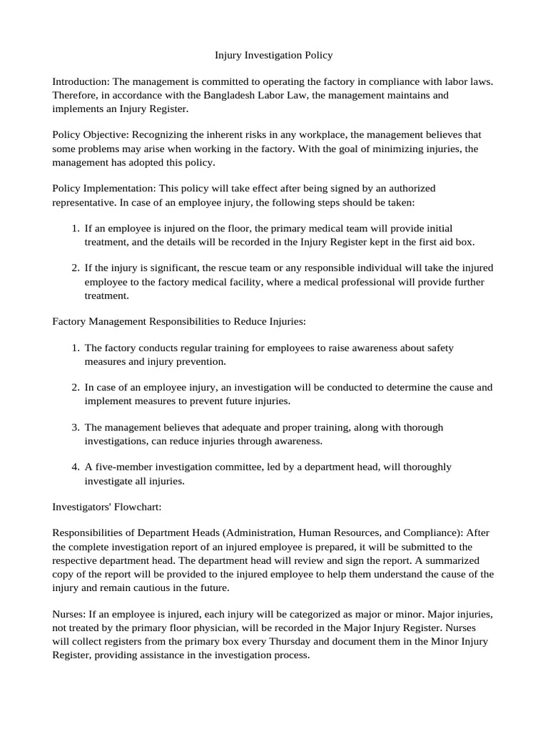 Injury Investigation Policy | PDF