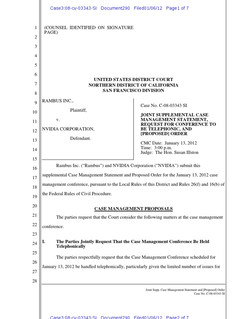Joint Case Management Statement for Rambus v. NVIDIA | PDF | Summary ...