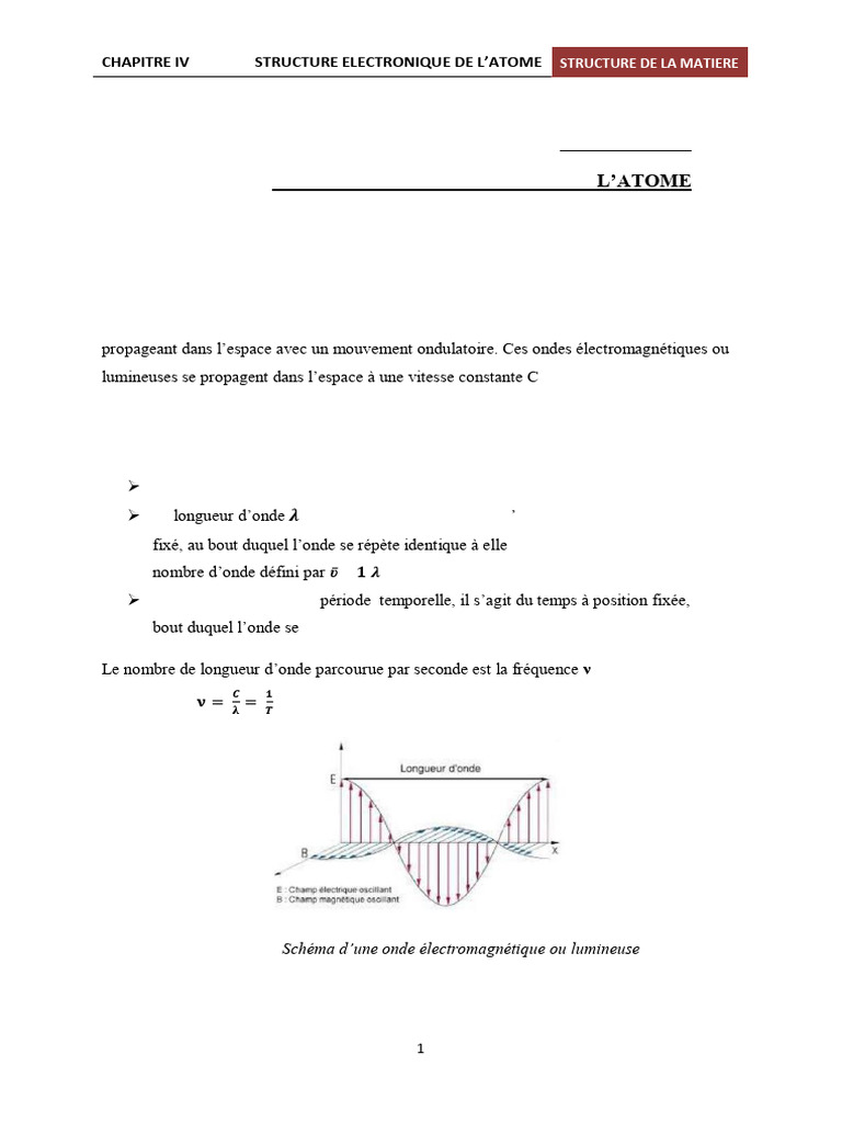 Chapitre Iv Structure Electronique de L'atome | PDF