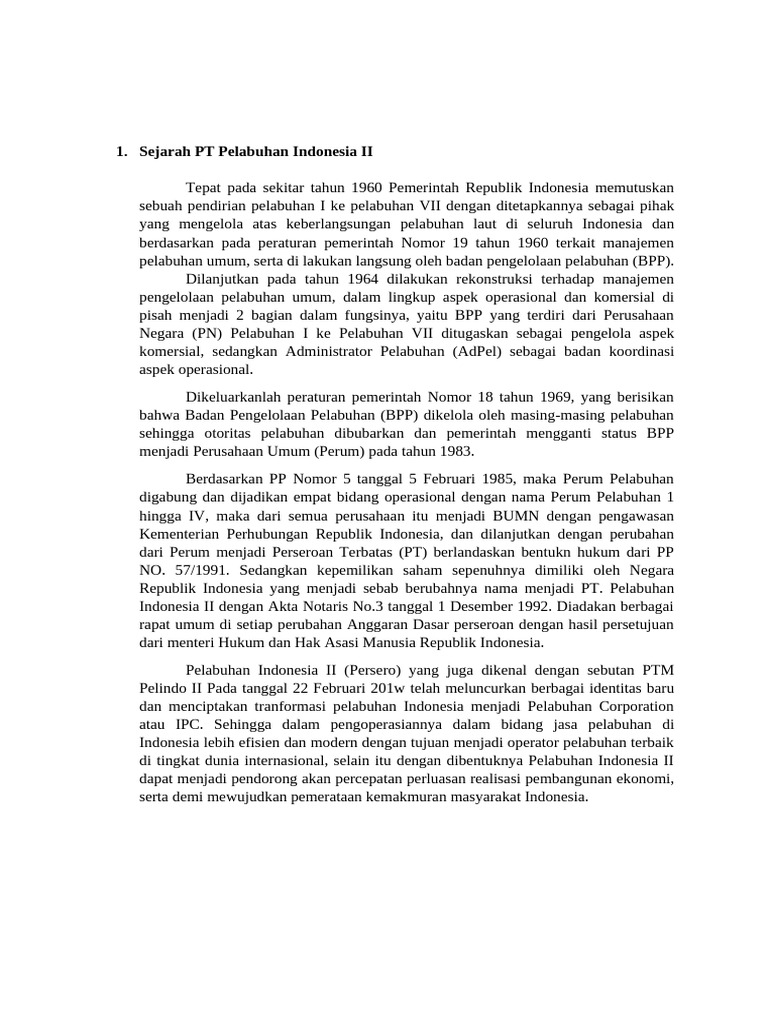 Sejarah PT. Pelindo II | PDF
