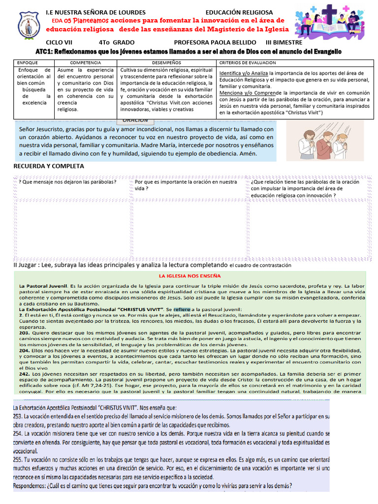 Ficha 4to Iiib Eda5 Part3.Religion Bellido | PDF