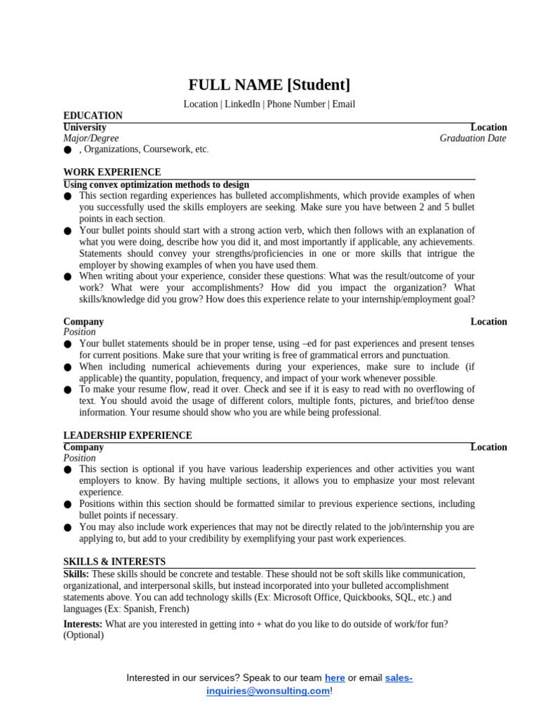 Wonsulting Resume Template Guide | PDF | Customer Relationship ...