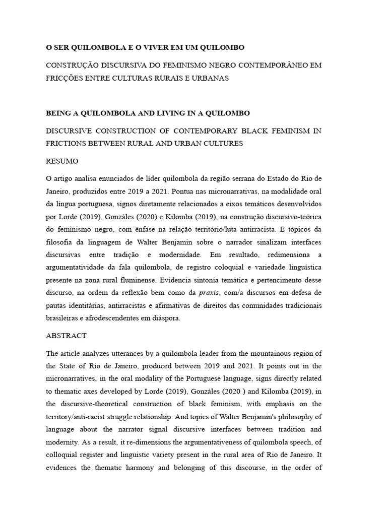 O Ser Quilombola e o Viver em Um Quilomb | PDF