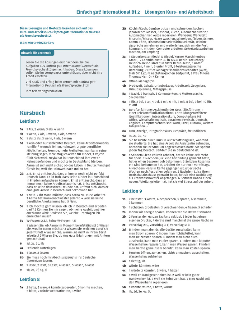 Einfach Gut International Niveau B1-2 Loesungen Hoertexte 2 | PDF