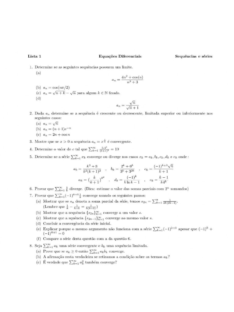 Lista 1 - Seq. e Series | PDF