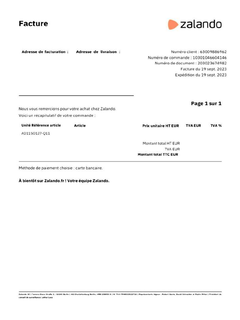 Facture Zalando | PDF