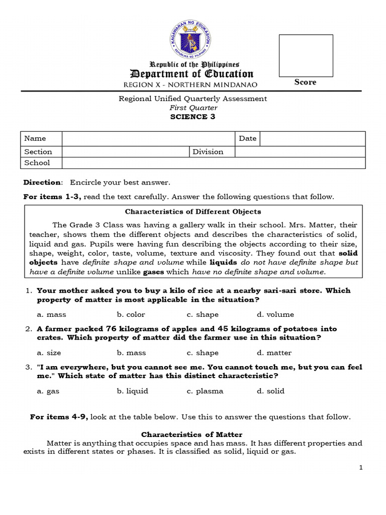 Science 3 - Final RUQA | PDF