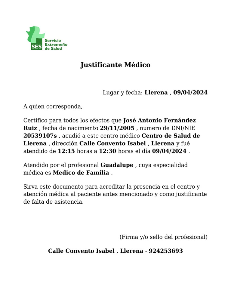 Justificante Medico Pdf