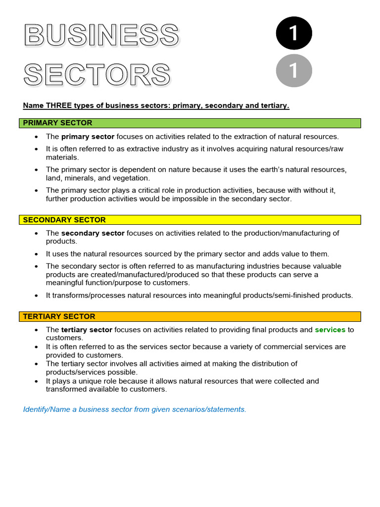 Business Sectors Paper 1 Topic 1 1 | PDF | Economies