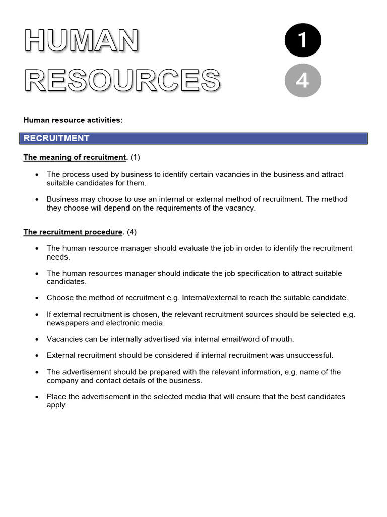 Human Resources Paper 1 Topic 4 3 | PDF | Recruitment | Employee Benefits