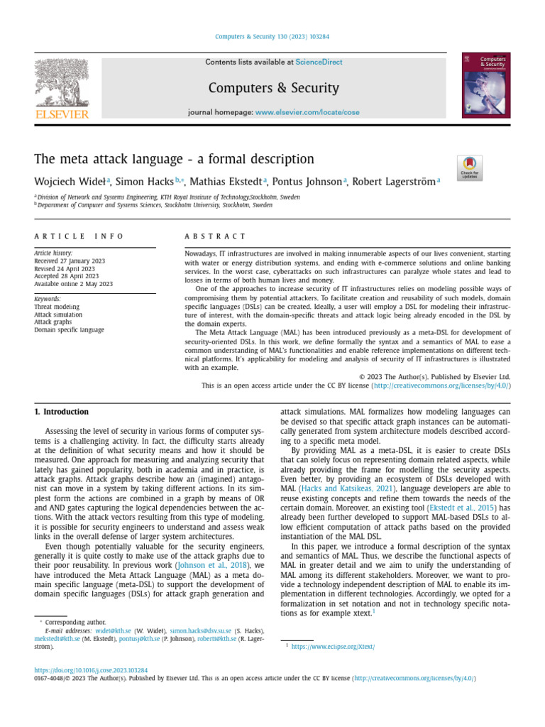 The Meta Attack Language - A Formal Description - 2023 - Computers ...