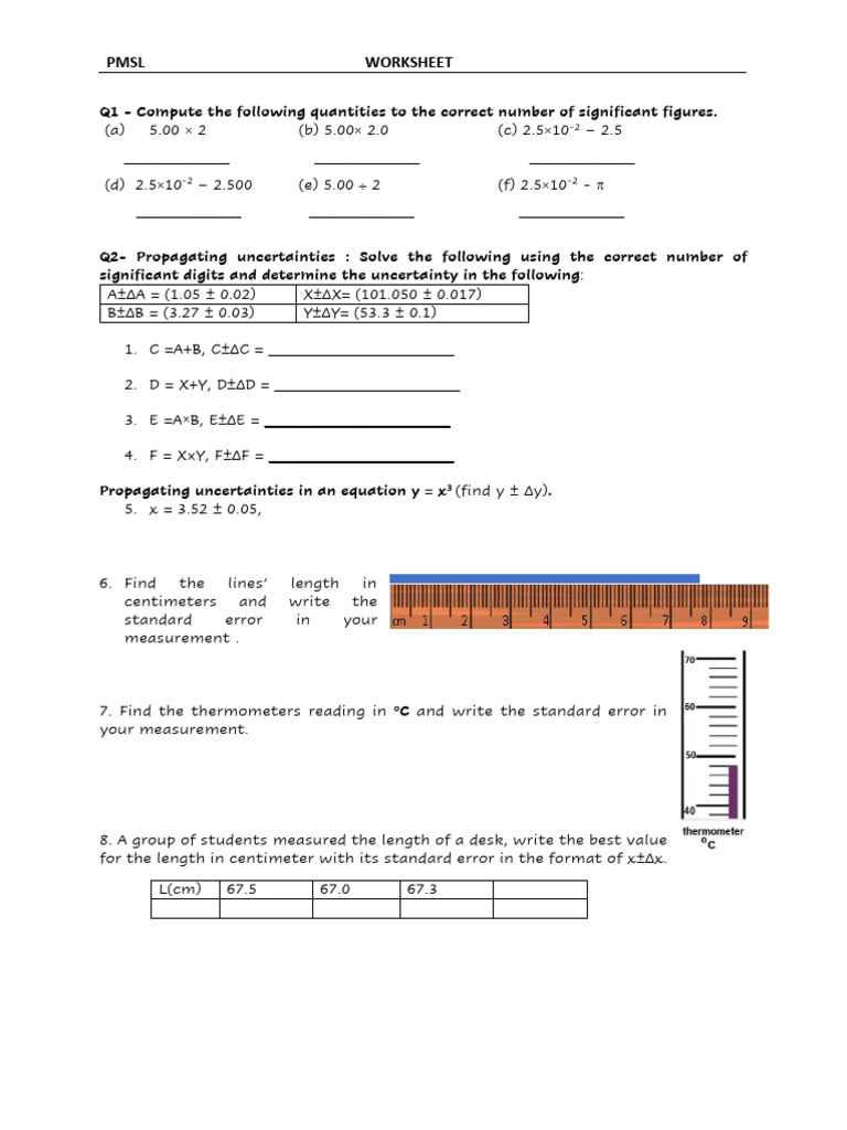 Uncertainties WORKSHEET | PDF