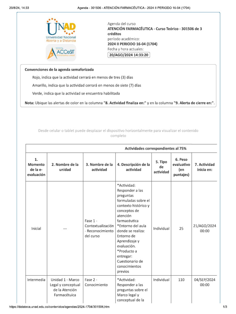Agenda Del Curso Atención Farmacéutica Código 301506 | PDF