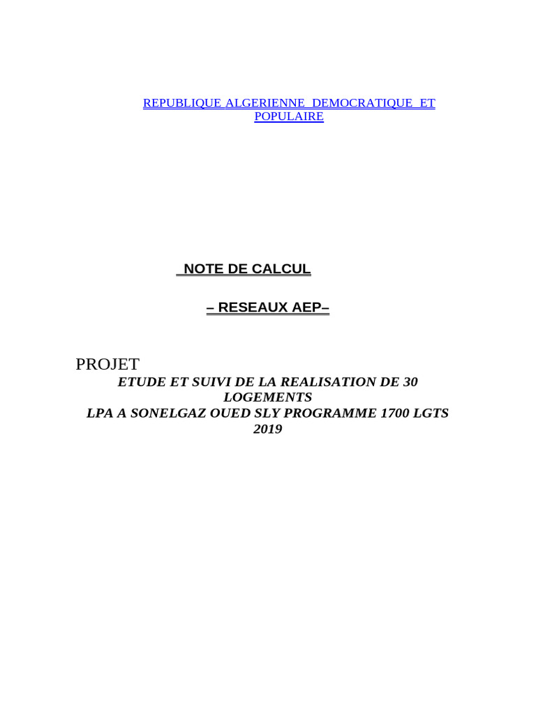 Note Calcul Aep | PDF