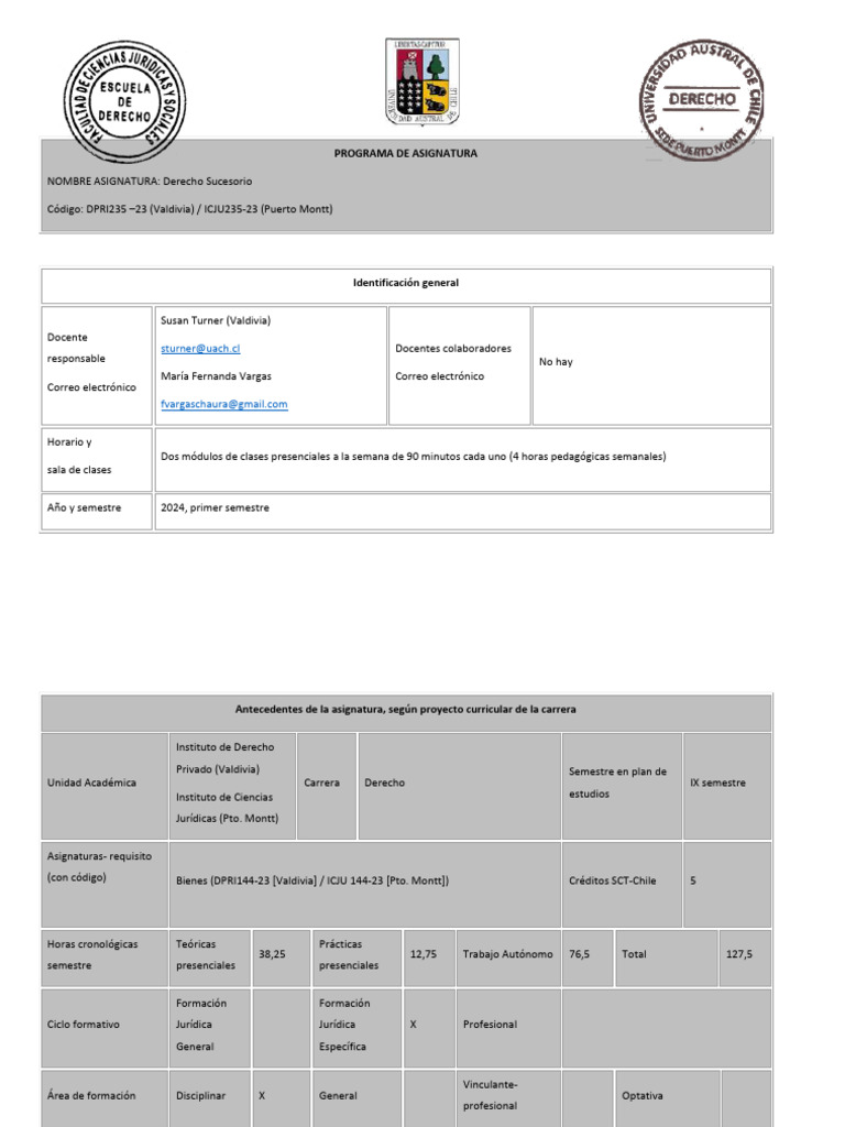 Programa de Derecho Sucesorio UACh | PDF | Herencia | Albacea