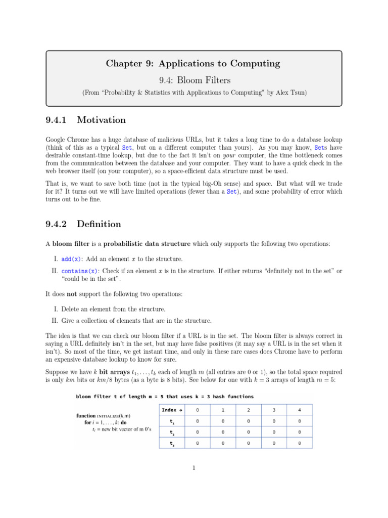 Chapter 9: Applications To Computing: 9.4: Bloom Filters | PDF
