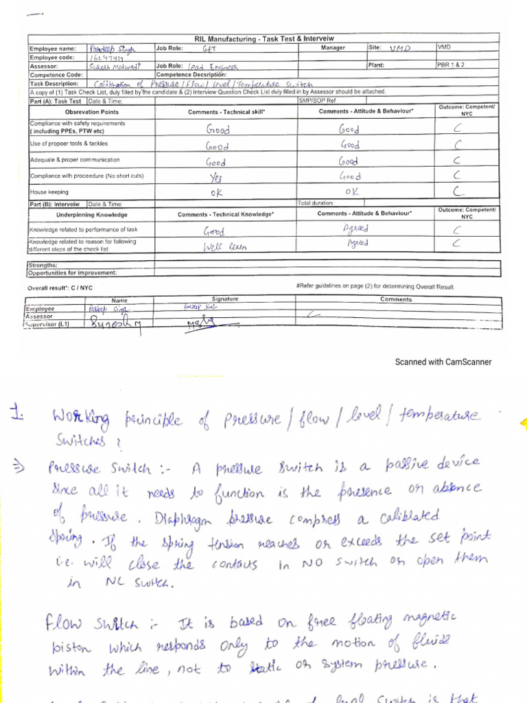 Calibration of Flow, Level, Tem, Pressure Switch | PDF