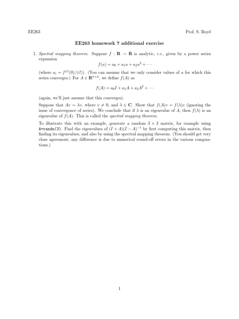 EE263 HW7 Additional Exercises | PDF