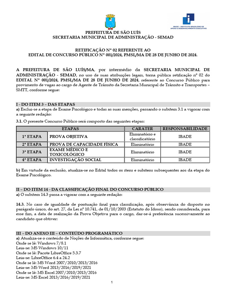Microsoft Word - Retificação N 02 - Edital de Concurso Público SMTT | PDF