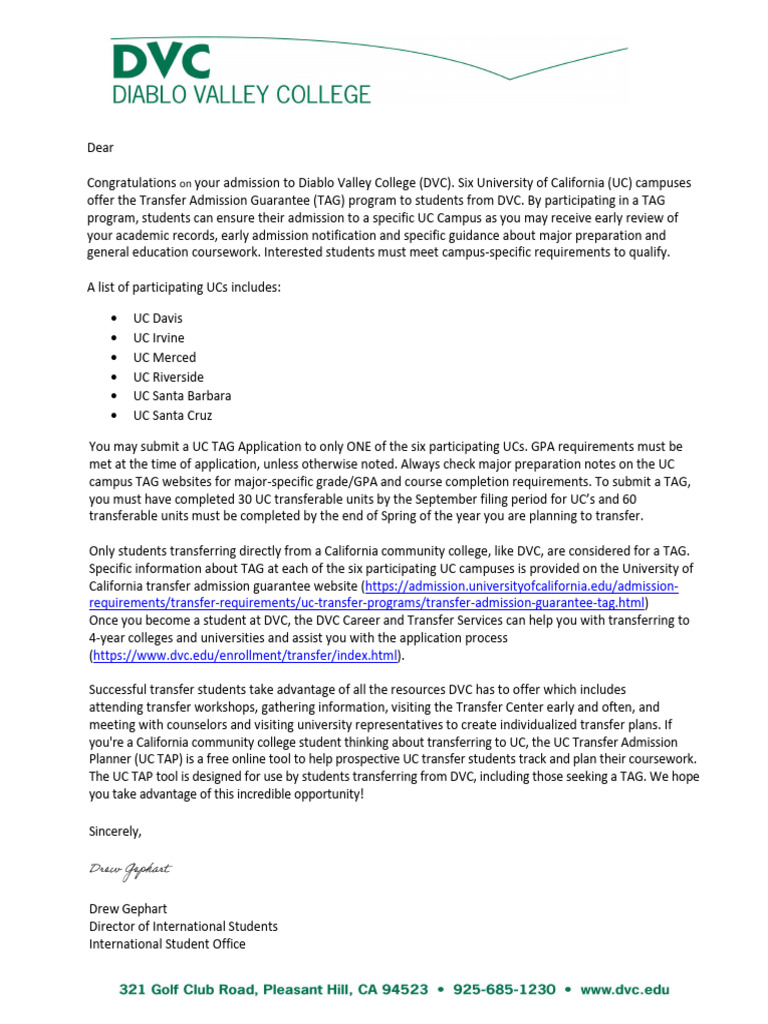 UC Tag Letter - DVC (With Flyer) | PDF