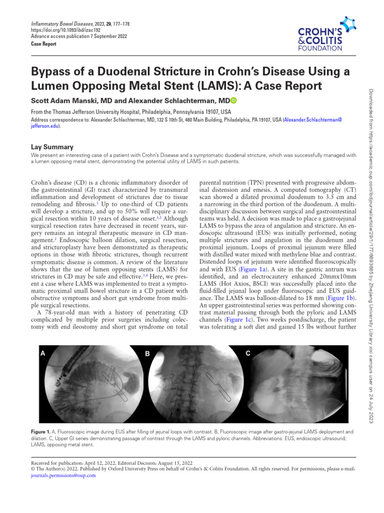 Bypass of A Duodenal Stricture in Crohn's Disease | PDF