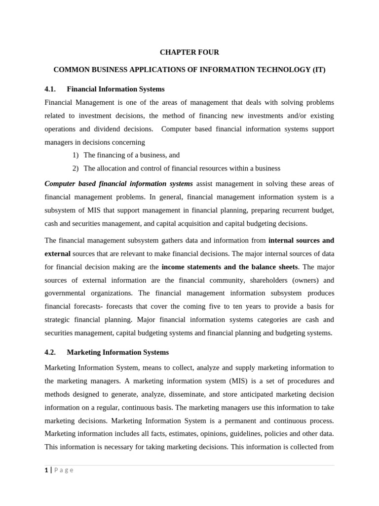 Chapter Four Common Business Applications of Information Technology (It ...