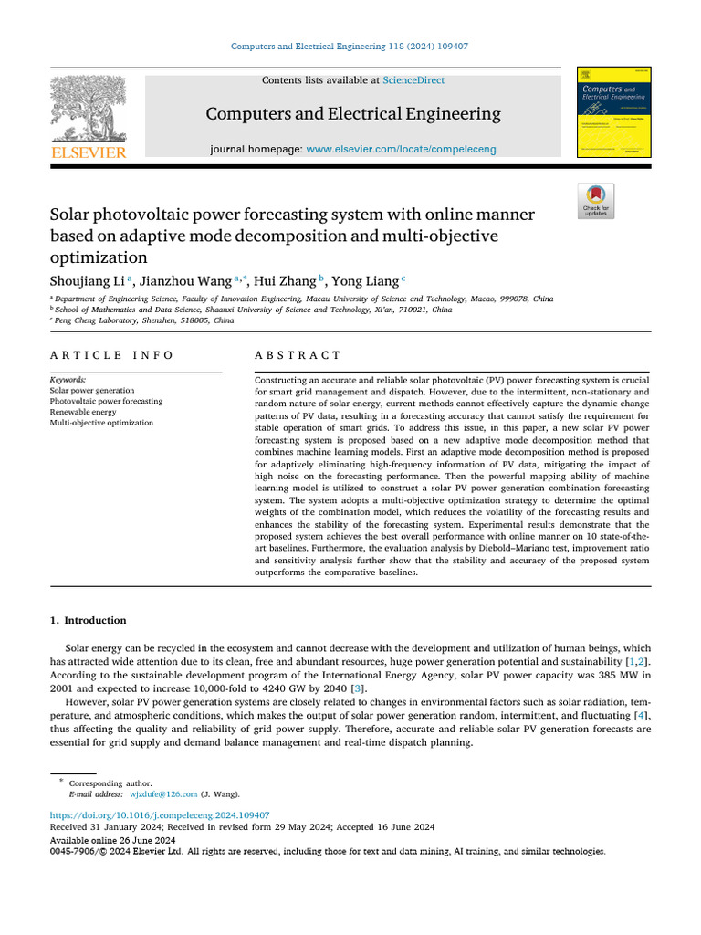 Solar Photovoltaic Power Forecasting System With Online Manner Based On Adaptive Mode ...