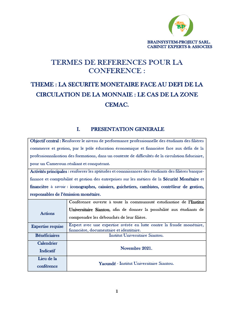 Termes de References Pour La Conference | PDF