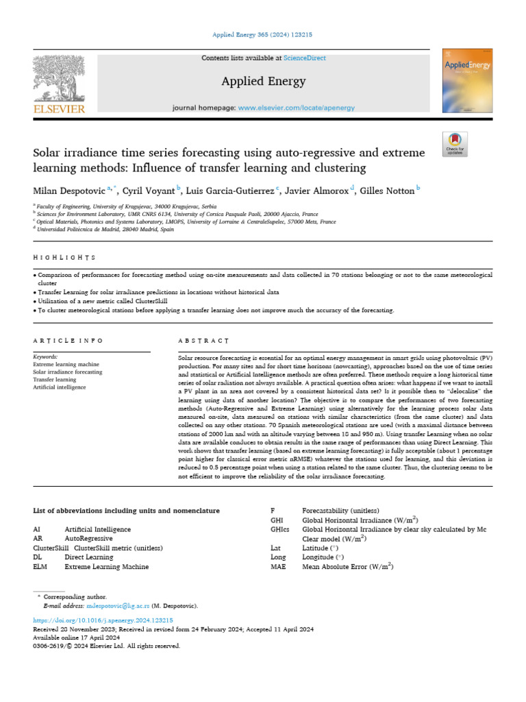Solar Irradiance Time Series Forecasting Using Auto-Regressive and Extreme Learning Methods ...