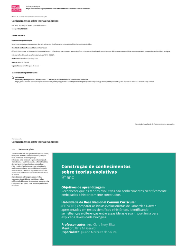 Plano de Aula Cie9 10ve02pdf | PDF | Naturaleza | Conceptos biologicos