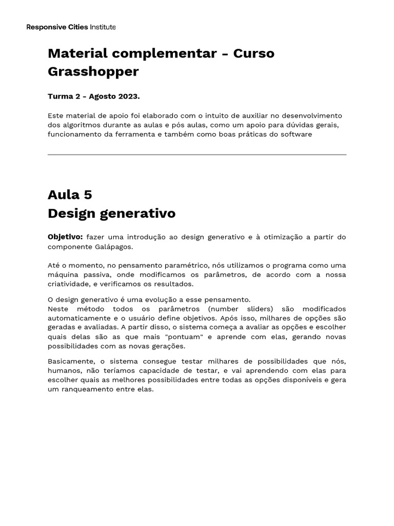 MATERIAL COMPLEMENTAR - Curso Grasshopper t2 | PDF