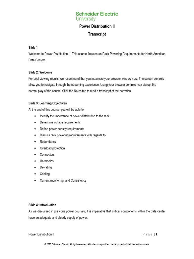 Power Distribution II Transcript MW | PDF | Data Center | Home & Garden