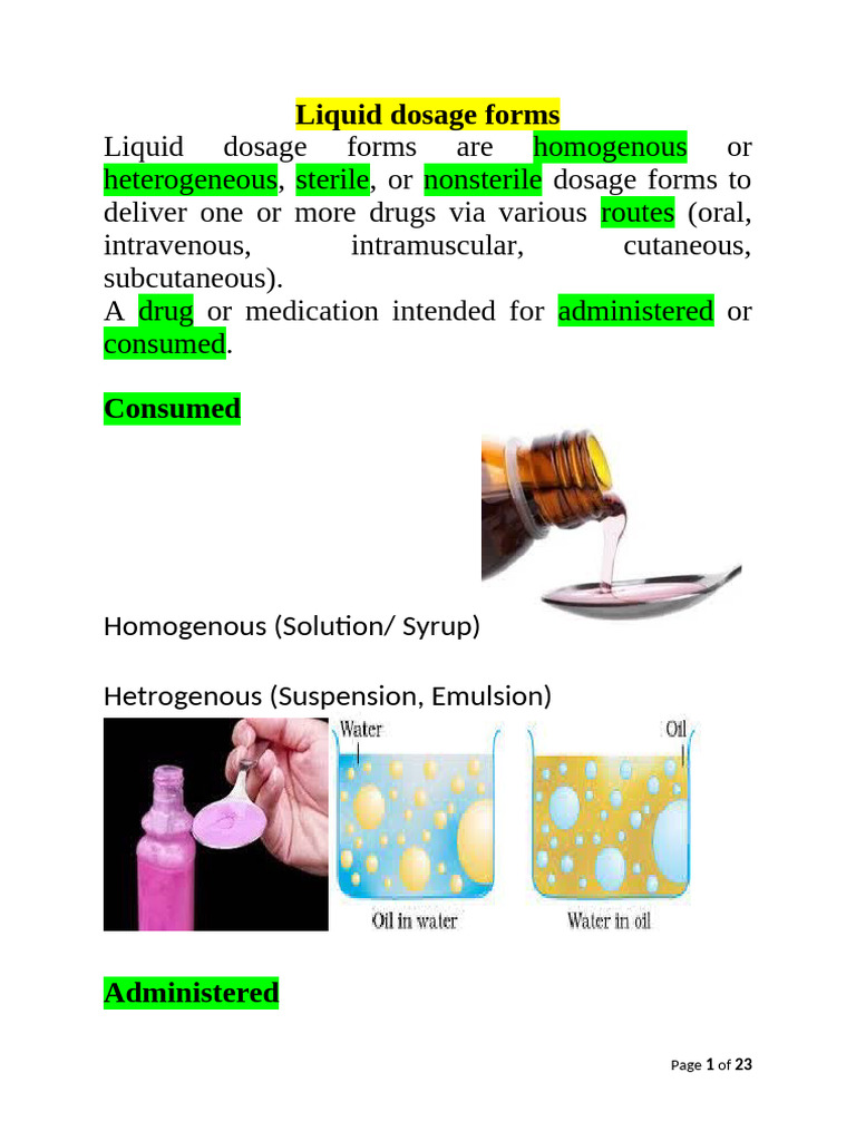 Lecture 1 Liquid Dosage Forms Solute | PDF
