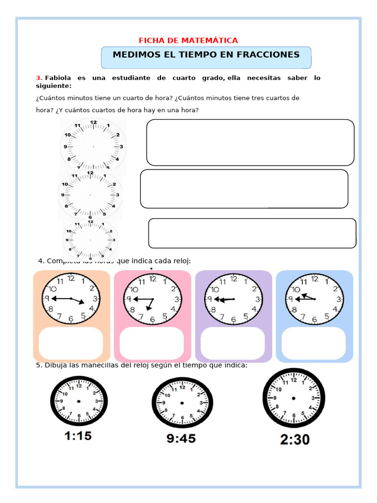 Ficha Mate Mart 10 Medimos El Tiempo en Fracciones | PDF