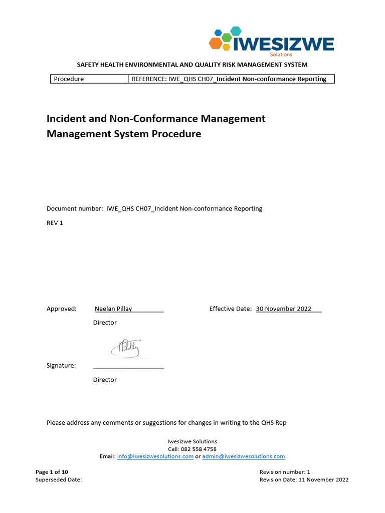 IWE - QHS CH07 - Incident Non-Conformance Reporting - Rev 1 | PDF