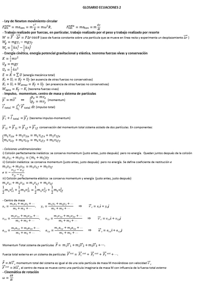 Glosario Ecuaciones Fisica | PDF