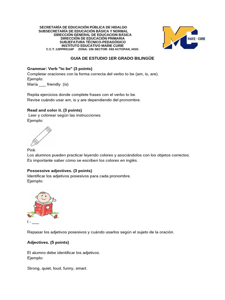 Guia de Estudio 1er Grado Bilingüe | PDF