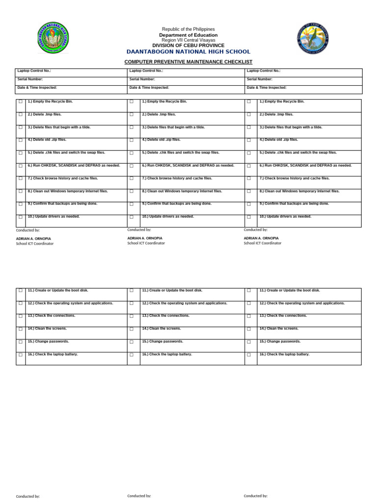 DCP Computer Preventive Maintenance Checklist | PDF