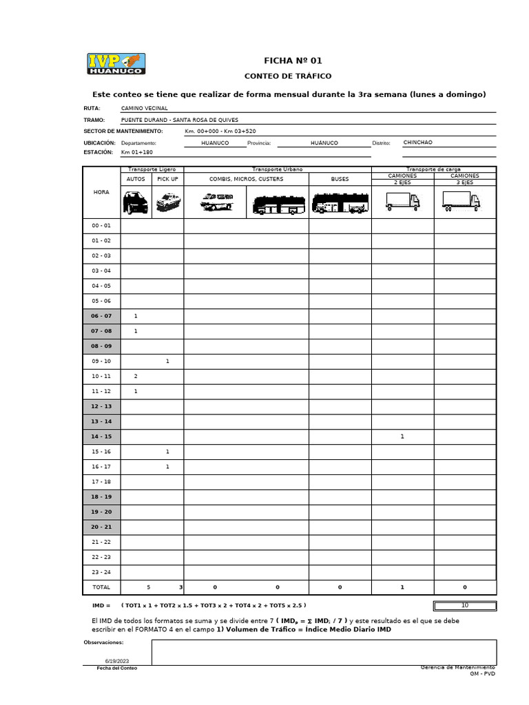 OK Ficha #1 - CONTEO VEHICULAR SH M | PDF