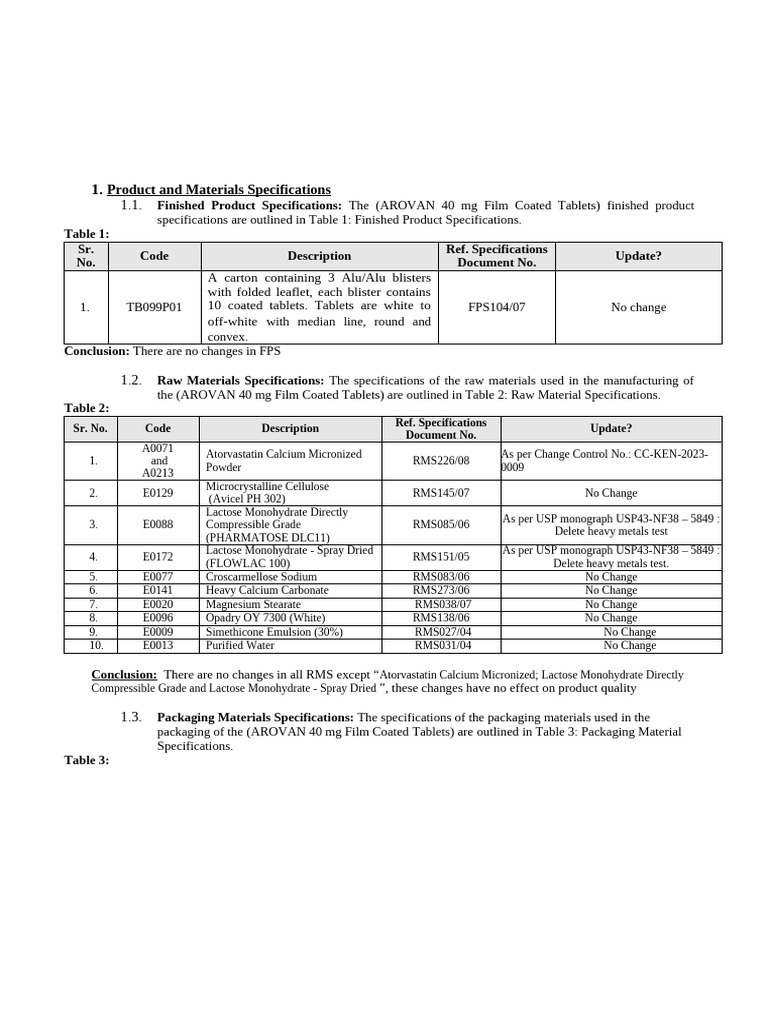 TB099P01-0124-QC - AROVAN 40 MG Film Coated Tablets | PDF