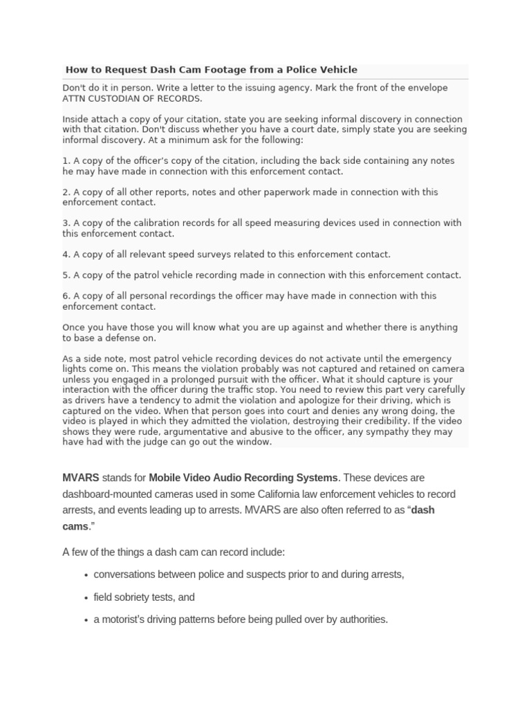 Request For Video and Audio Dash Cam | PDF