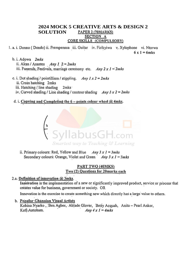 Ty2024 Mock 5 Creative Arts 2 Solution | PDF