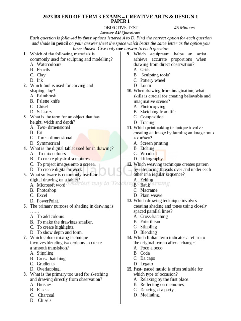 2023 B8 End of Term 3 Exams - CAD 1 | PDF