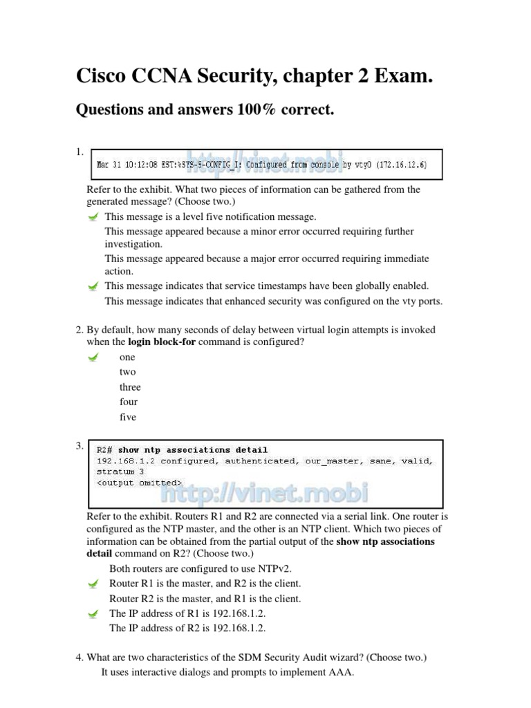 Cisco CCNA Security Chapter 2 Exam | PDF | Secure Shell | Router (Computing)